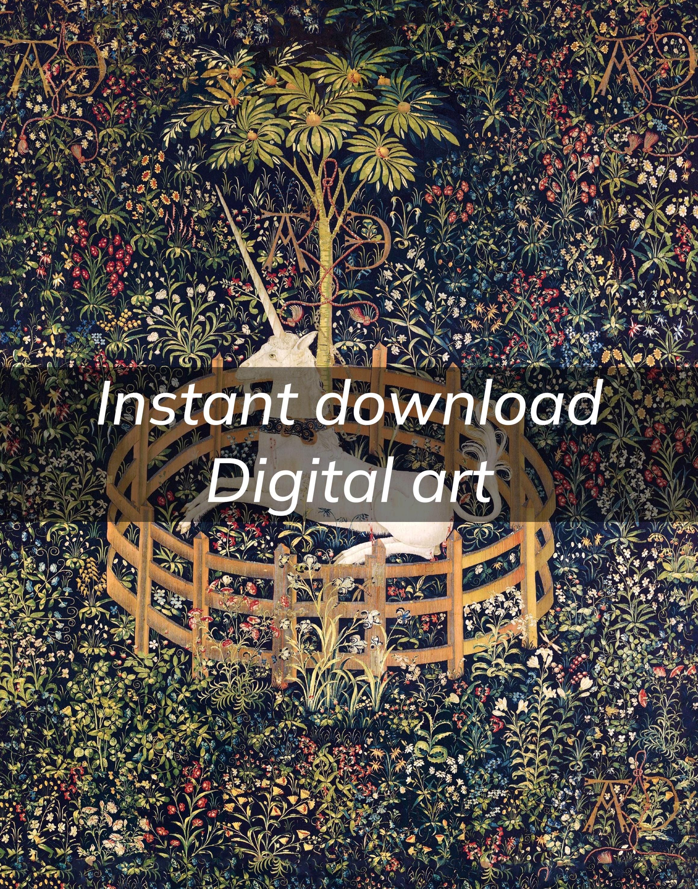 Medieval Unicorn Tapestry Digital Art Printable Instant Download ...