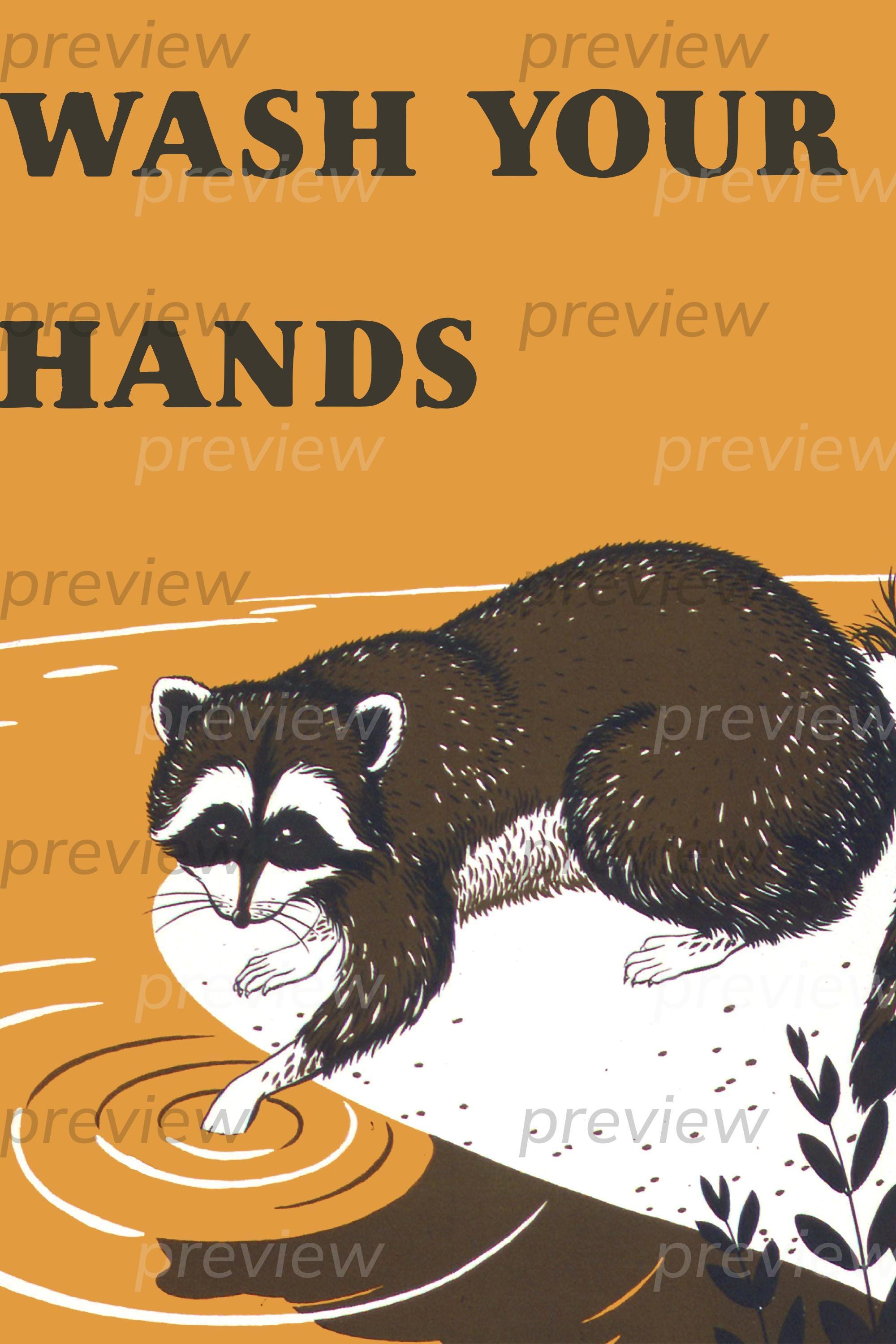 Wash Your Hands Raccoon Hygiene Poster Digital Download Art for ...