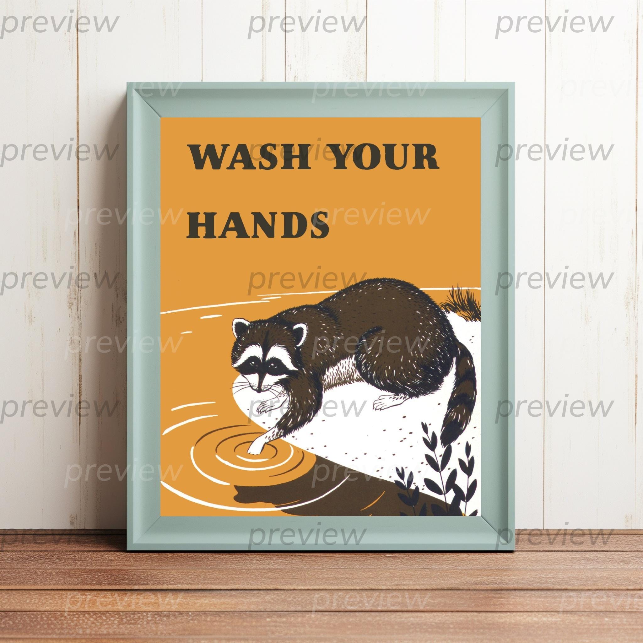 Wash Your Hands Raccoon Hygiene Poster Digital Download Art for ...