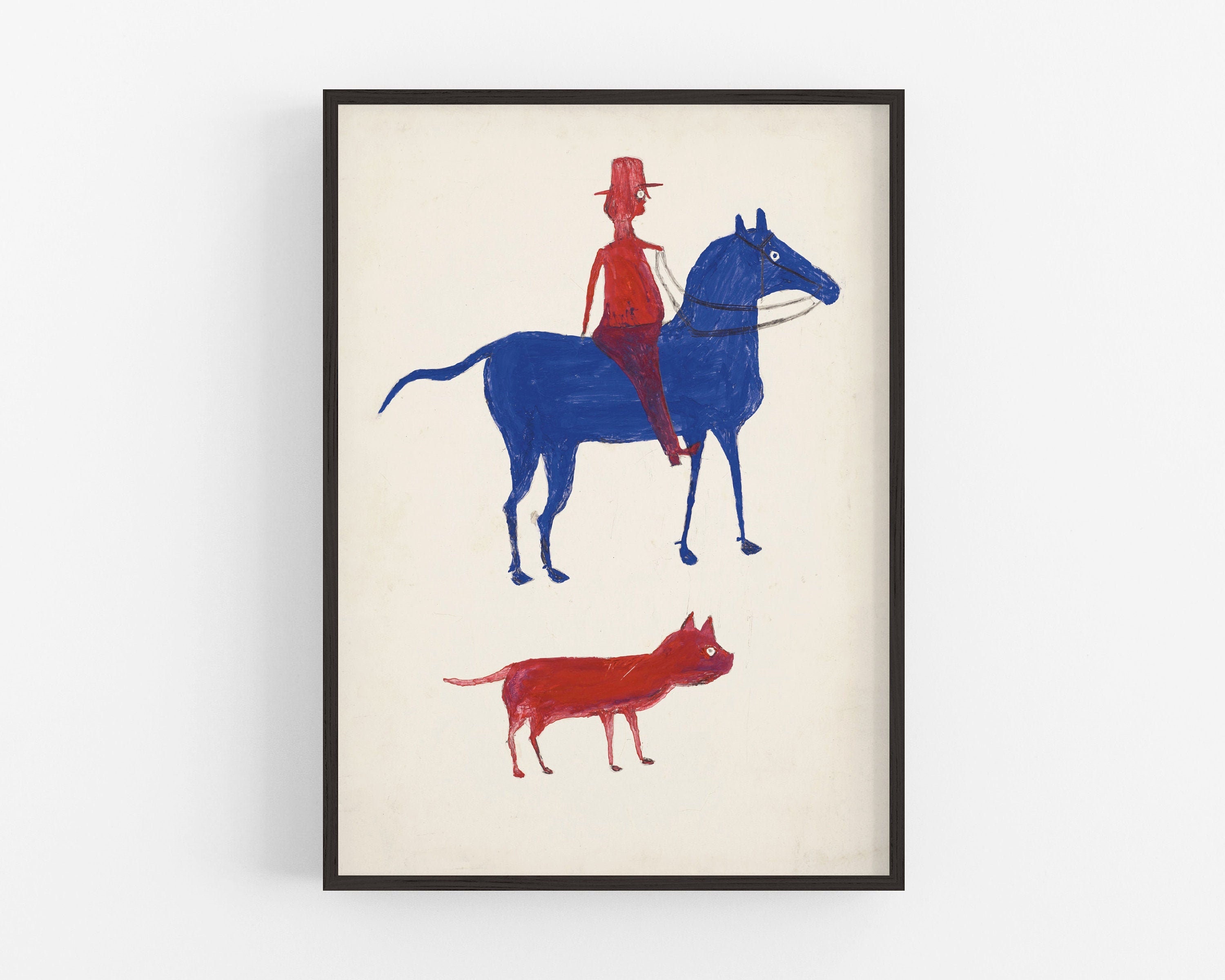 Bill Traylor Art Print: Man on Horse With Dog, Americana Folk Art - Etsy