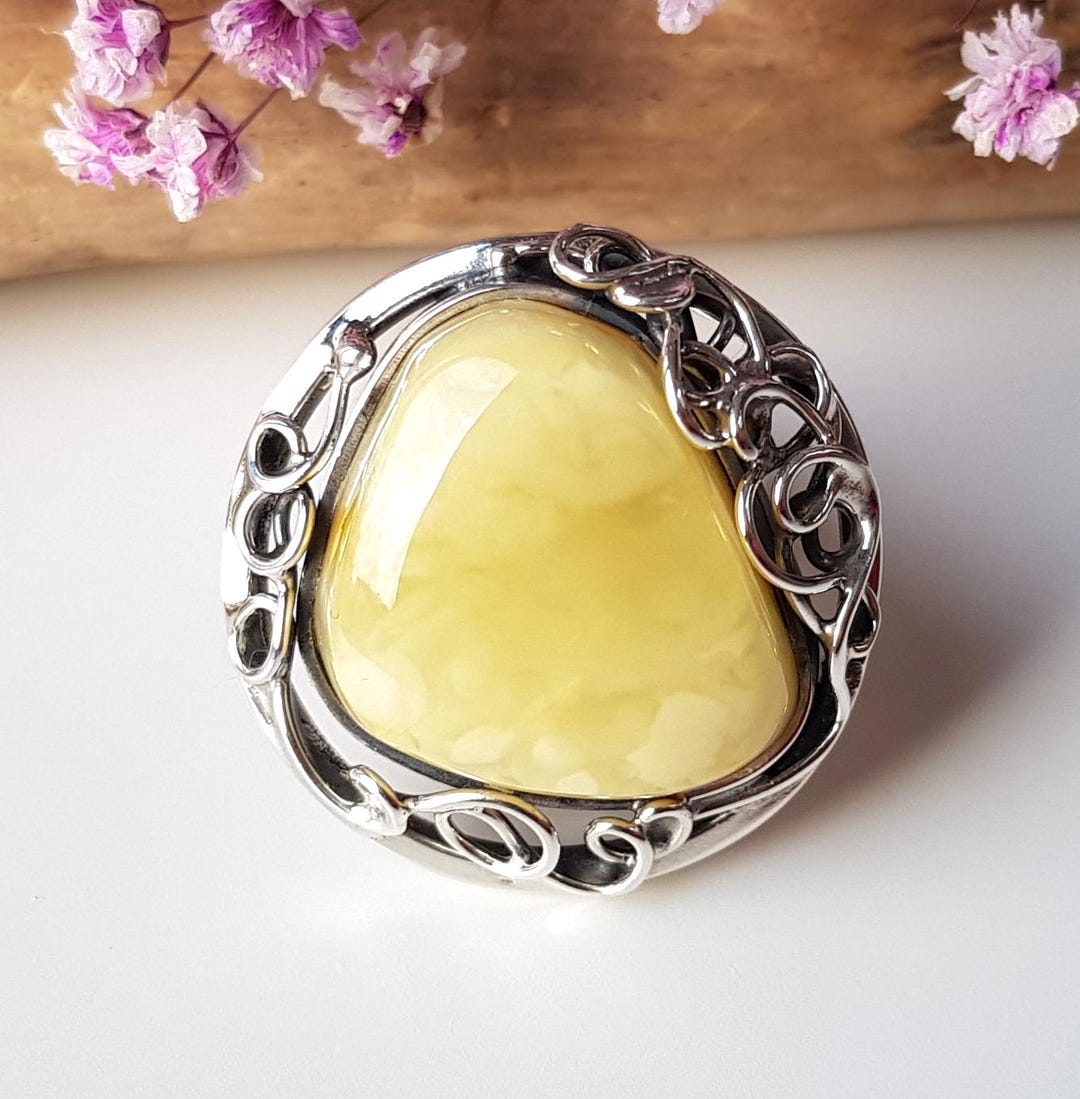 Yellow Baltic Amber Ring, Natural Amber and Sterling Silver 925 ...