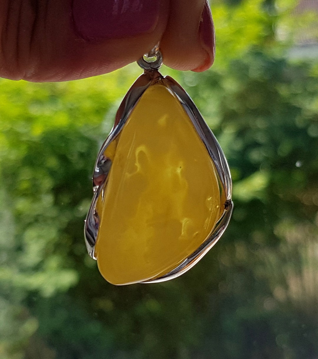 Cloudy Yellow Baltic Amber and Silver Pendant, 100% Natural Amber ...