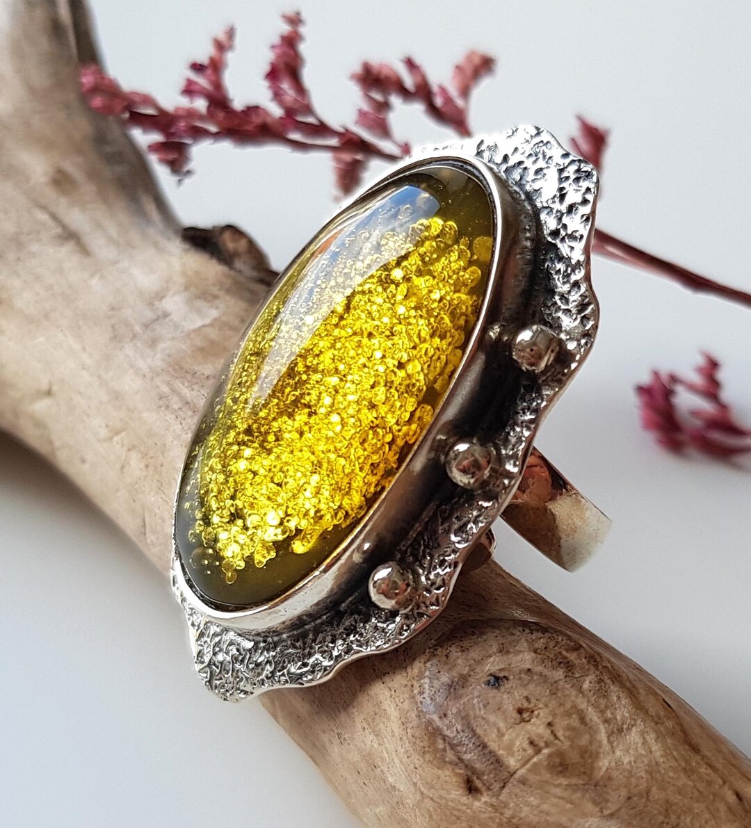 Extremely Shiny Green Amber Ring, Huge Baltic Amber Ring, Natural ...