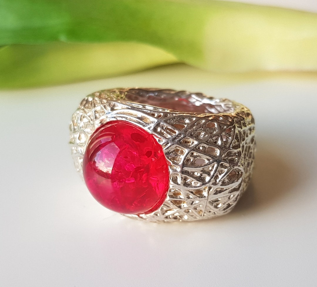 Artistic, One of a Kind Baltic Amber Ring, Pink Amber Ring, Openwork ...