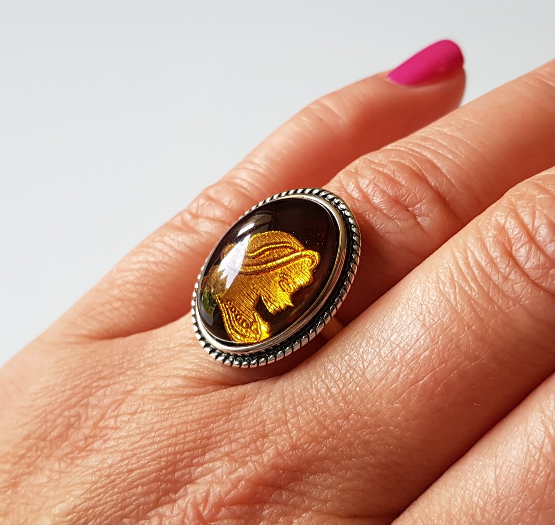 Baltic Amber Cameo Ring, Natural Amber Intaglio Ring, Carved Amber and ...
