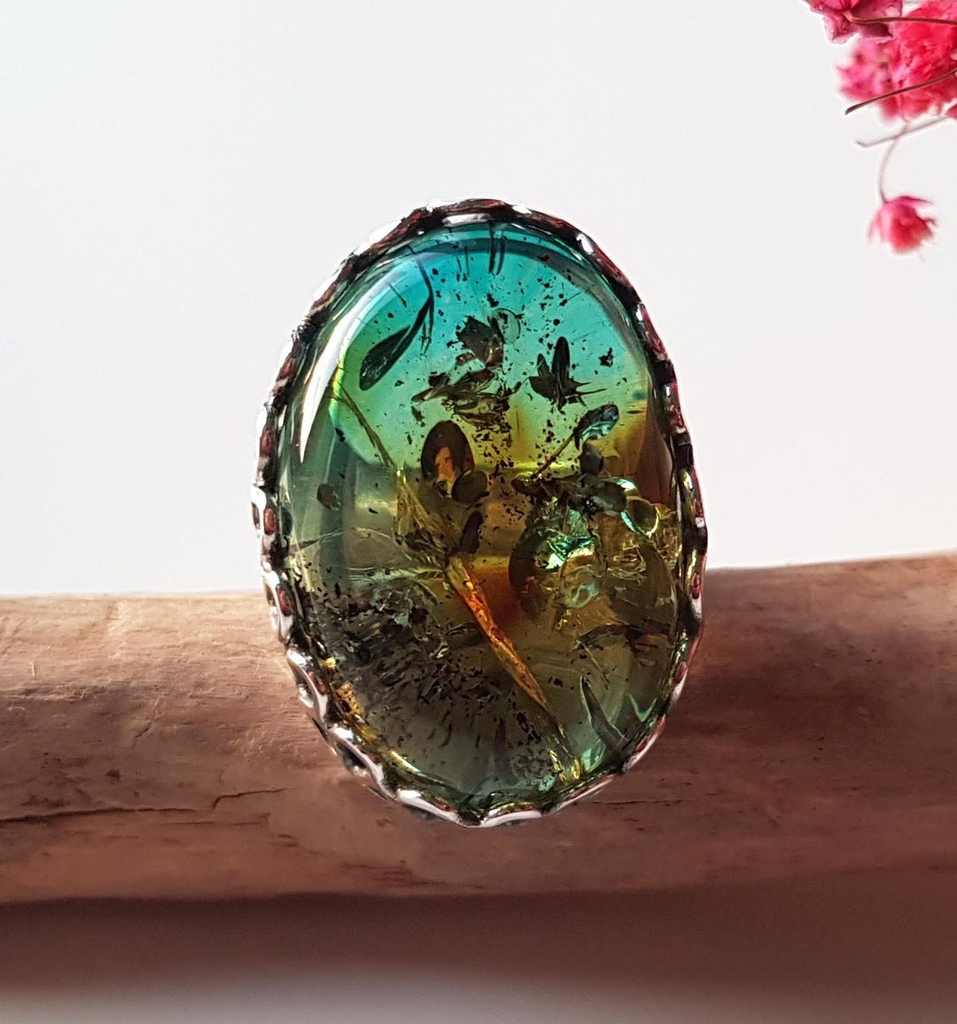 Splendid, Blue-green Amber and Sterling Silver Ring, Stunning Amber ...