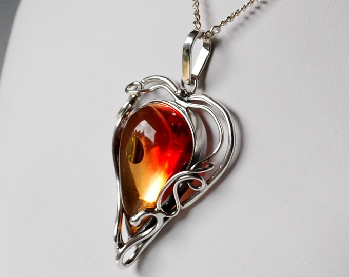 Natural Red Baltic Amber Pendant, Amber and Sterling Silver Pendant ...