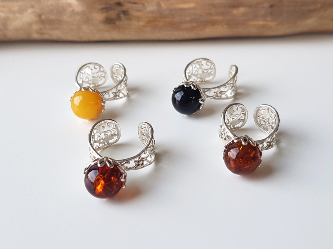 Openwork Amber Ring, Amber Beaded Ring, Natural Amber and Silver Ring ...