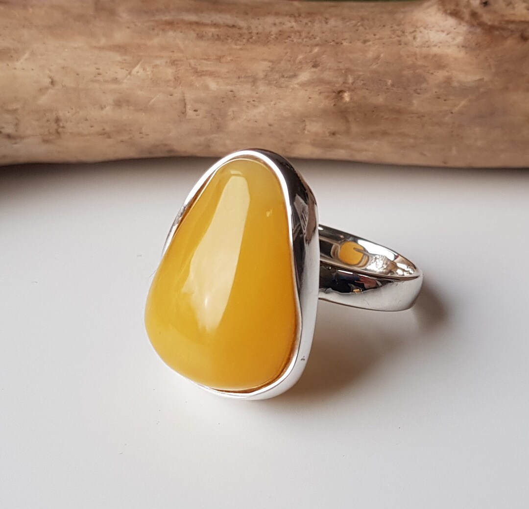 Modern, Yellow Baltic Amber Ring, Unique Amber and Silver Ring, Natural ...