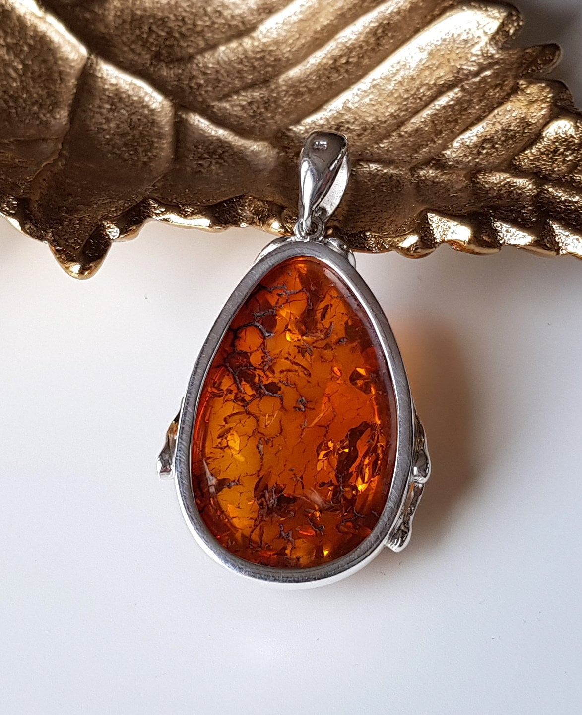Shiny Golden Baltic Amber Pendant, Large Amber Sterling Silver Pendant ...