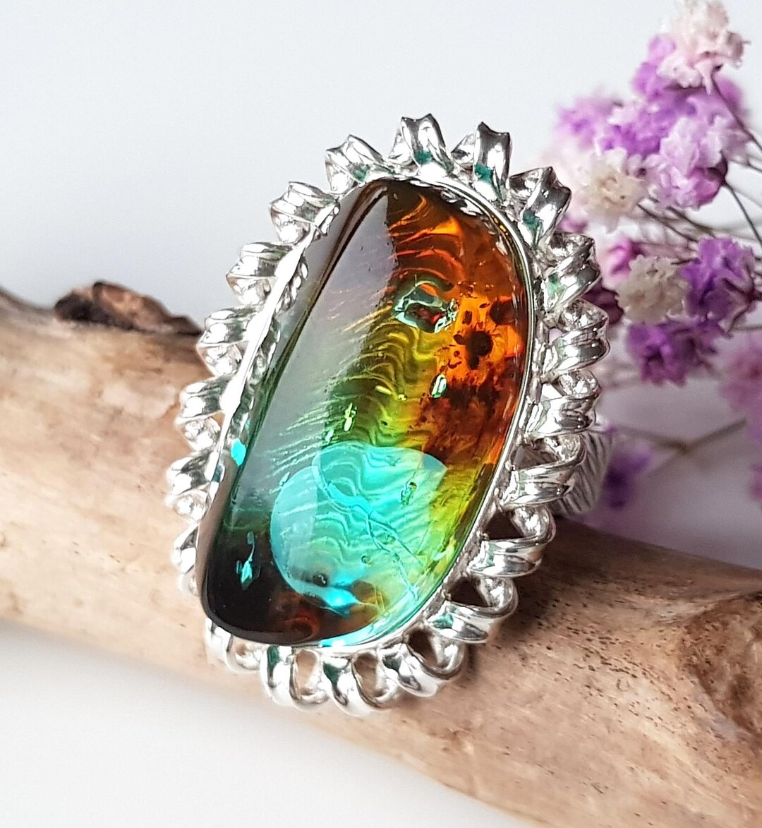 Exquisite, Blue-brown Baltic Amber Ring, Amber and Sterling Silver ...