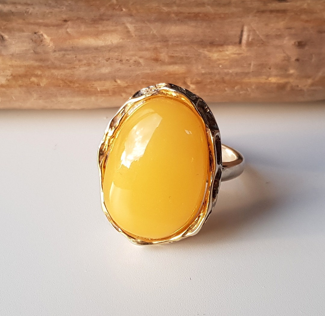 Egg-yolk, Natural, Baltic Amber Ring, Butterscotch Amber, Sterling ...