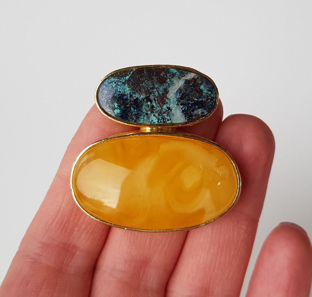 Large Baltic Amber and Texas Turquoise Pendant, Butterscotch Amber ...