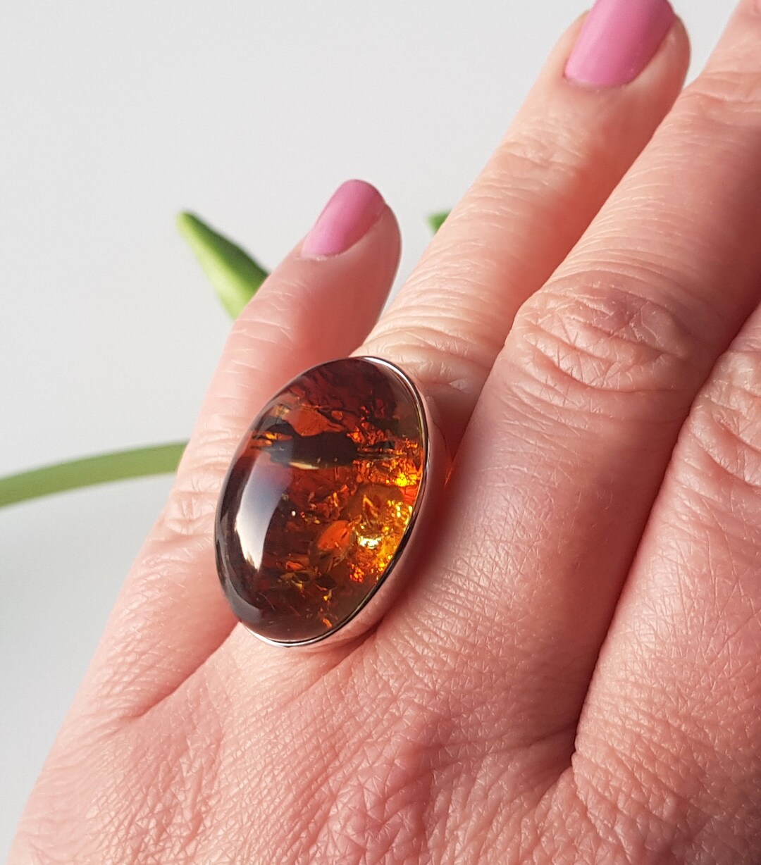 Beautiful, Fiery Amber Ring With Scales, Baltic Amber Ring, Amber ...