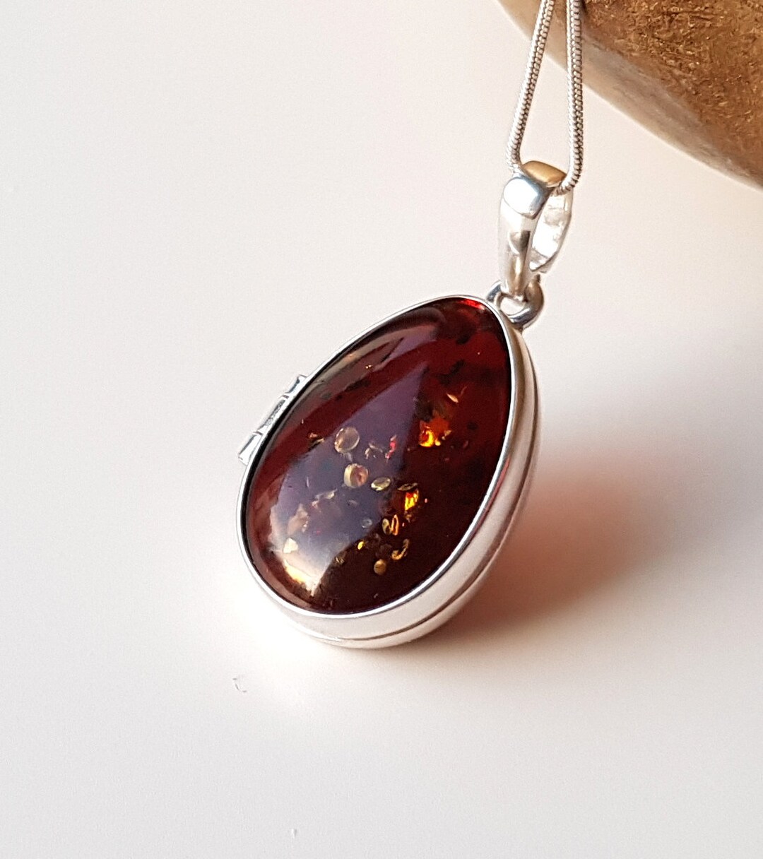 Baltic Amber Locket Pendant, Hand Made Baltic Amber and Sterling Silver ...