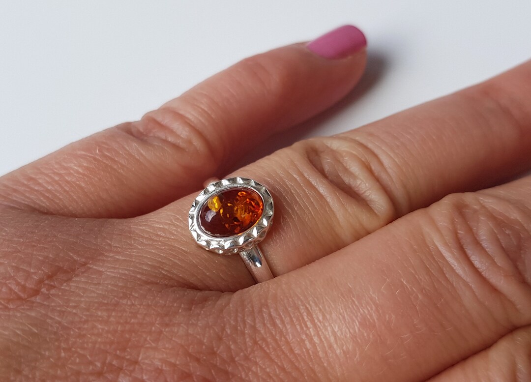 Delicate Golden Amber Ring, Small Amber Ring, Amber Sterling Silver ...