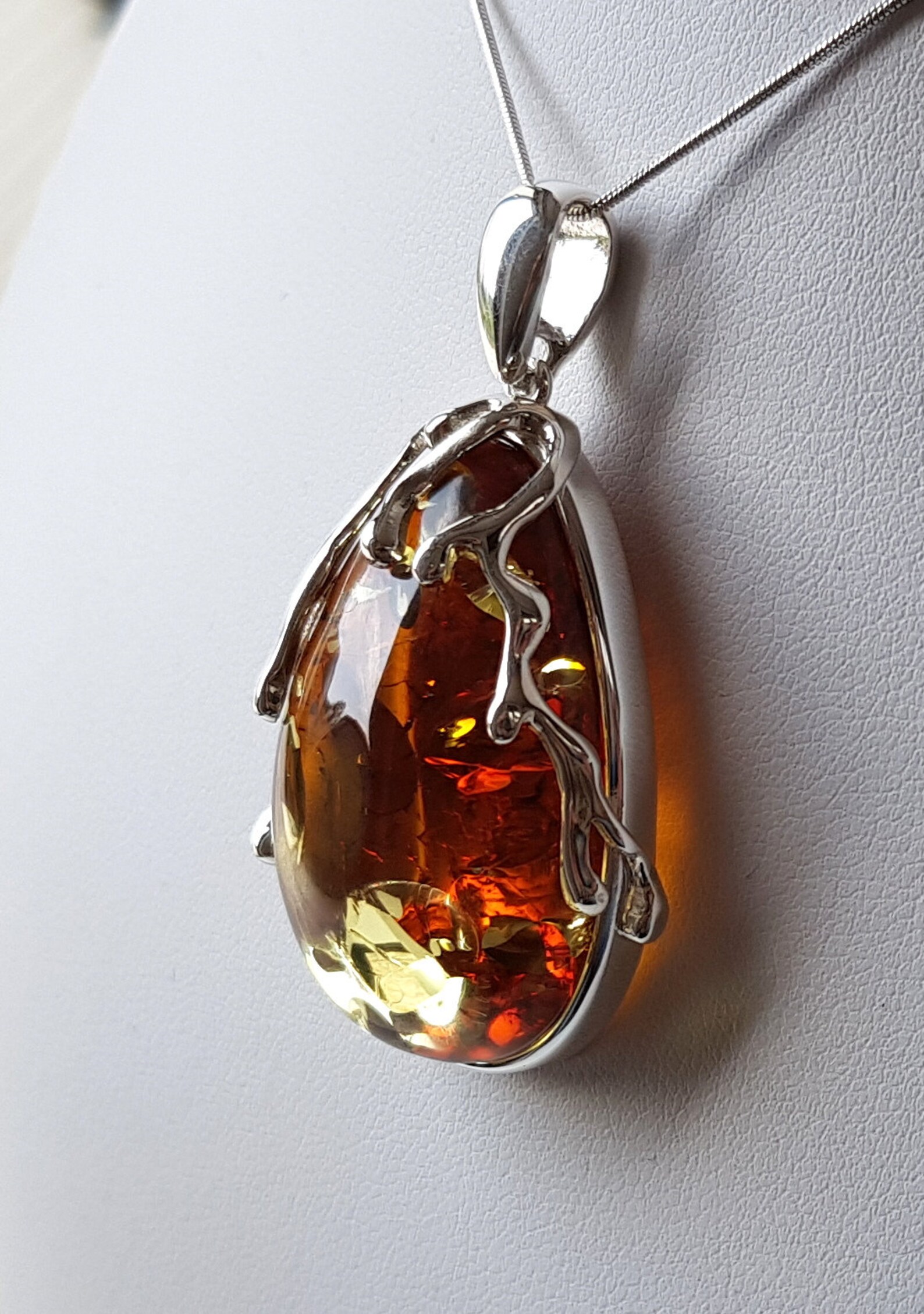 Shiny Golden Baltic Amber Pendant, Large Amber Sterling Silver Pendant ...