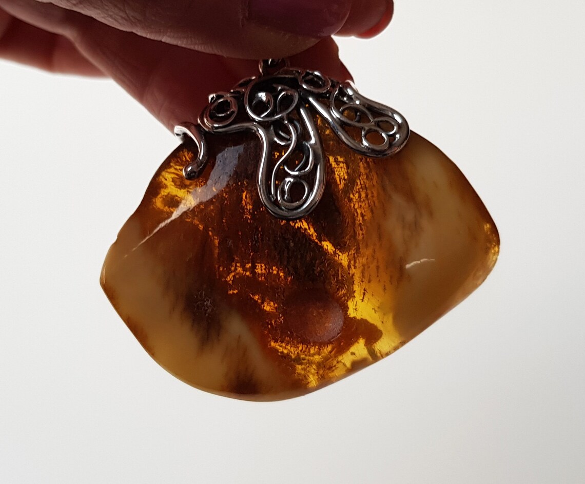 Énorme, pendentif brut en ambre de la Baltique, pendentif ambre blanc ...