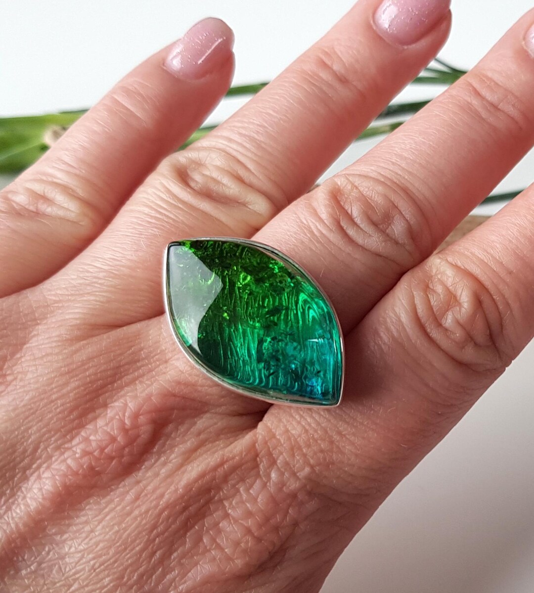 Gorgeous, Blue-green Baltic Amber Ring, Genuine Amber Ring, Adjustable ...