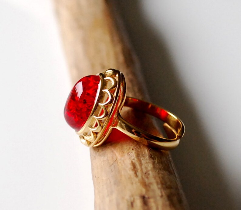 Gold Plated Sterlig Silver and Red Baltic Amber Ring Red - Etsy