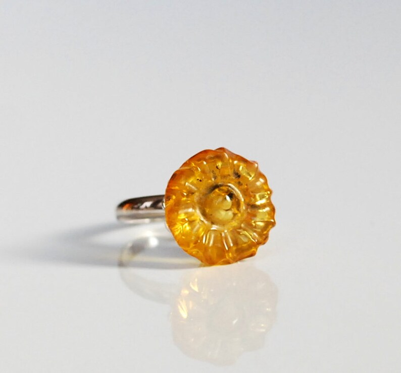 Amber Flower Ring Hand Carved Baltic Amber Sterling Silver | Etsy