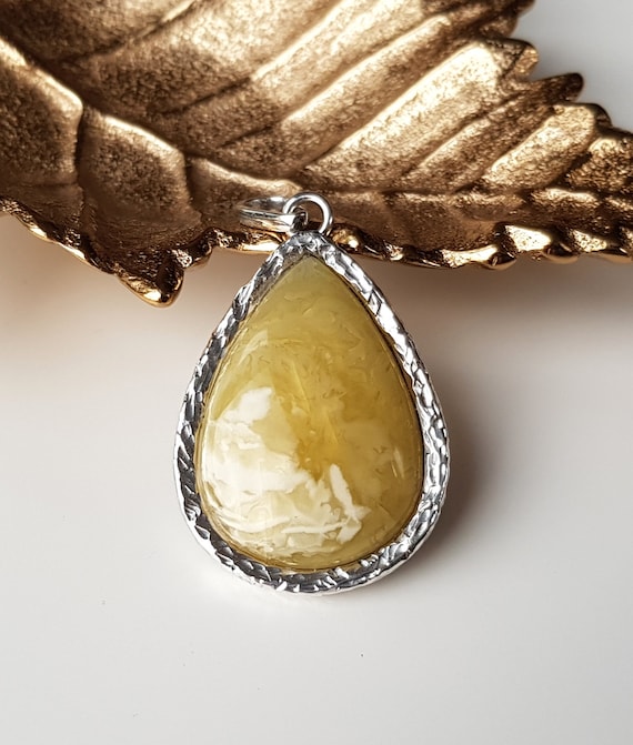 Natural White yellow Baltic Amber Pendant Amber Drop Pendant Royal White Amber Amber and Sterling Silver Pendant Baltic Amber Jewelry Etsy
