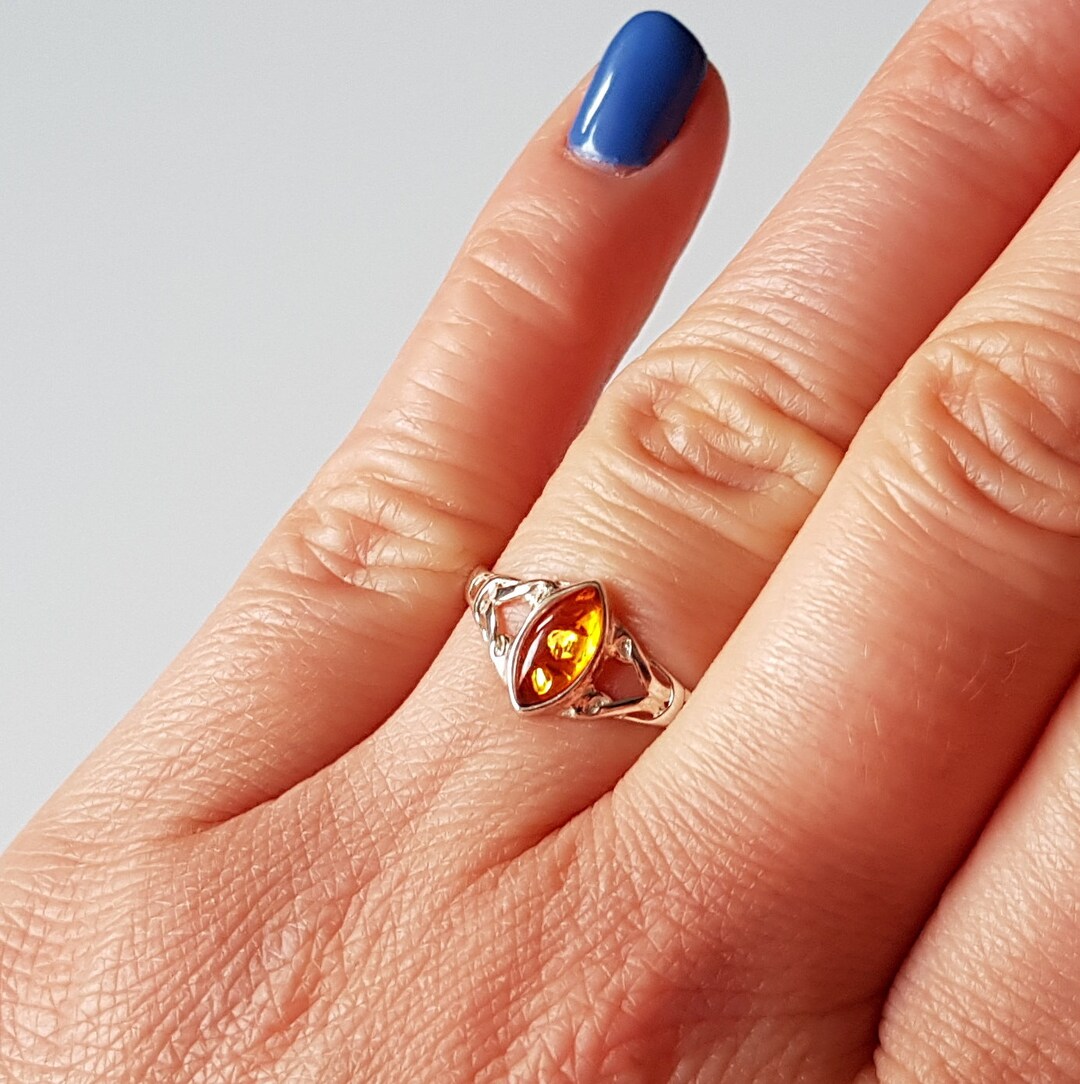 Tiny Amber Ring, Delicate Baltic Amber Ring, Amber and Sterling Silver ...