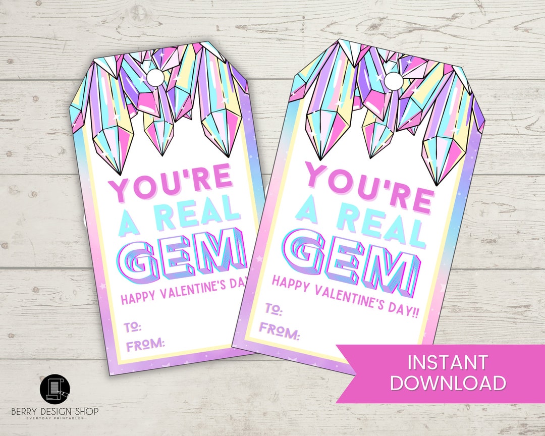 Gem Valentine Tag, Printable Valentine Card, Ring Pop Valentine Card ...