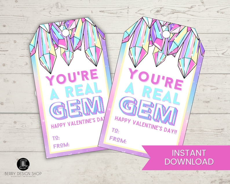 Gem Valentine Tag, Printable Valentine Card, Ring Pop Valentine Card ...