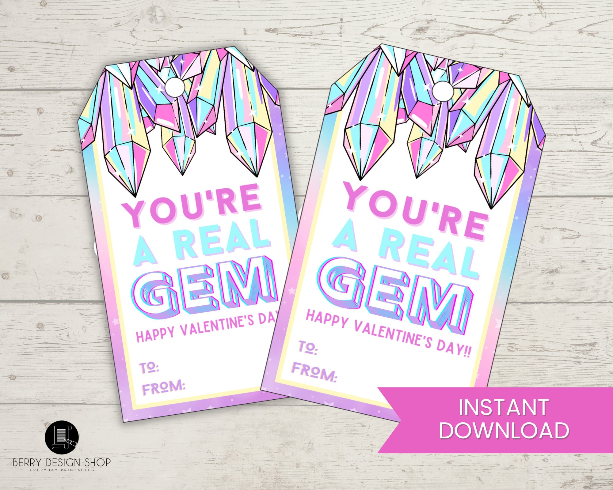 Gem Valentine Tag, Printable Valentine Card, Ring Pop Valentine Card ...