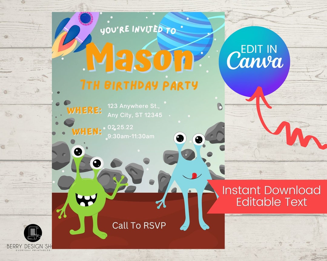 Alien Birthday Invitation Space Birthday Invitation UFO Birthday ...