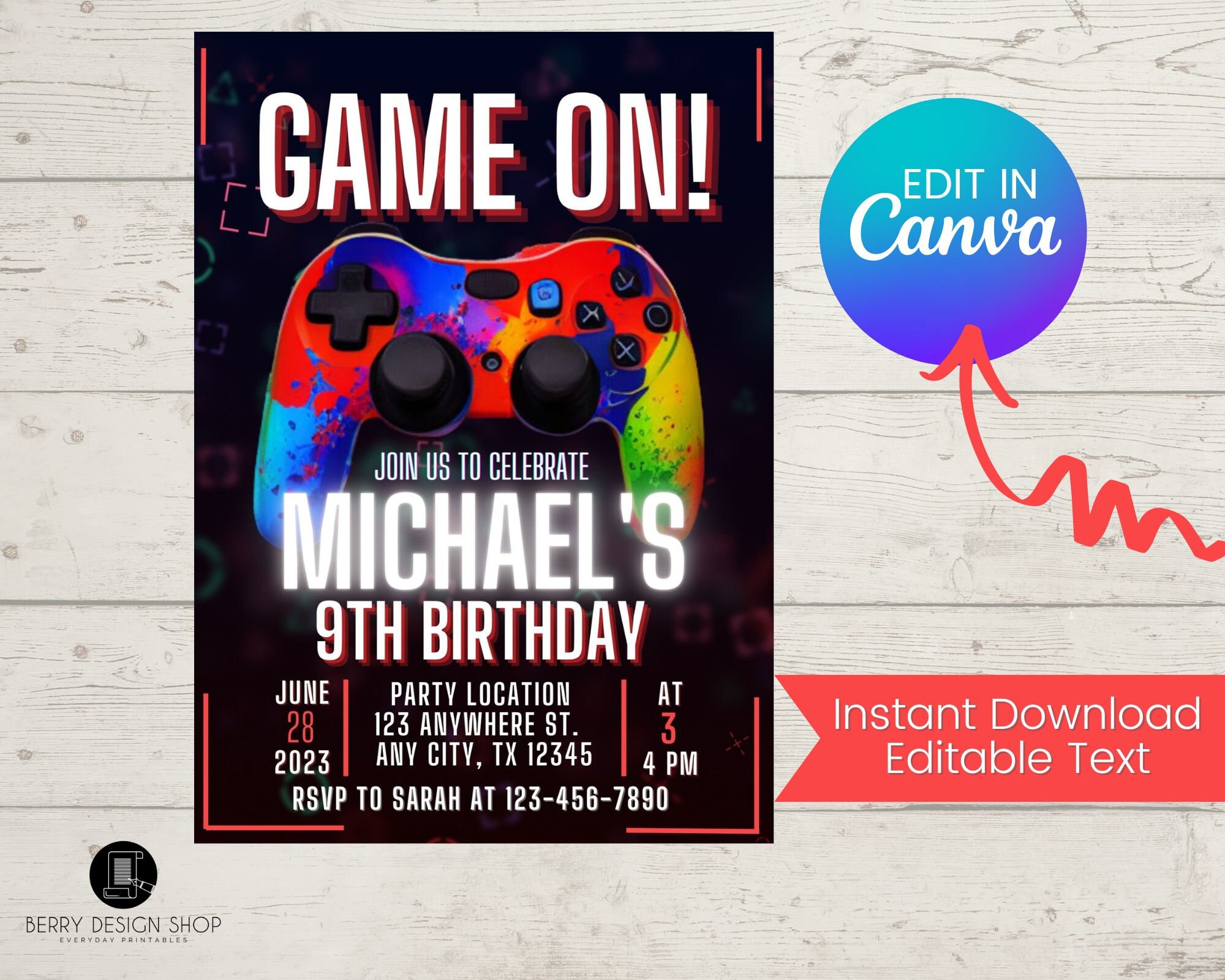 Gamer Birthday Invitation Video Game Invitation Instant Download ...