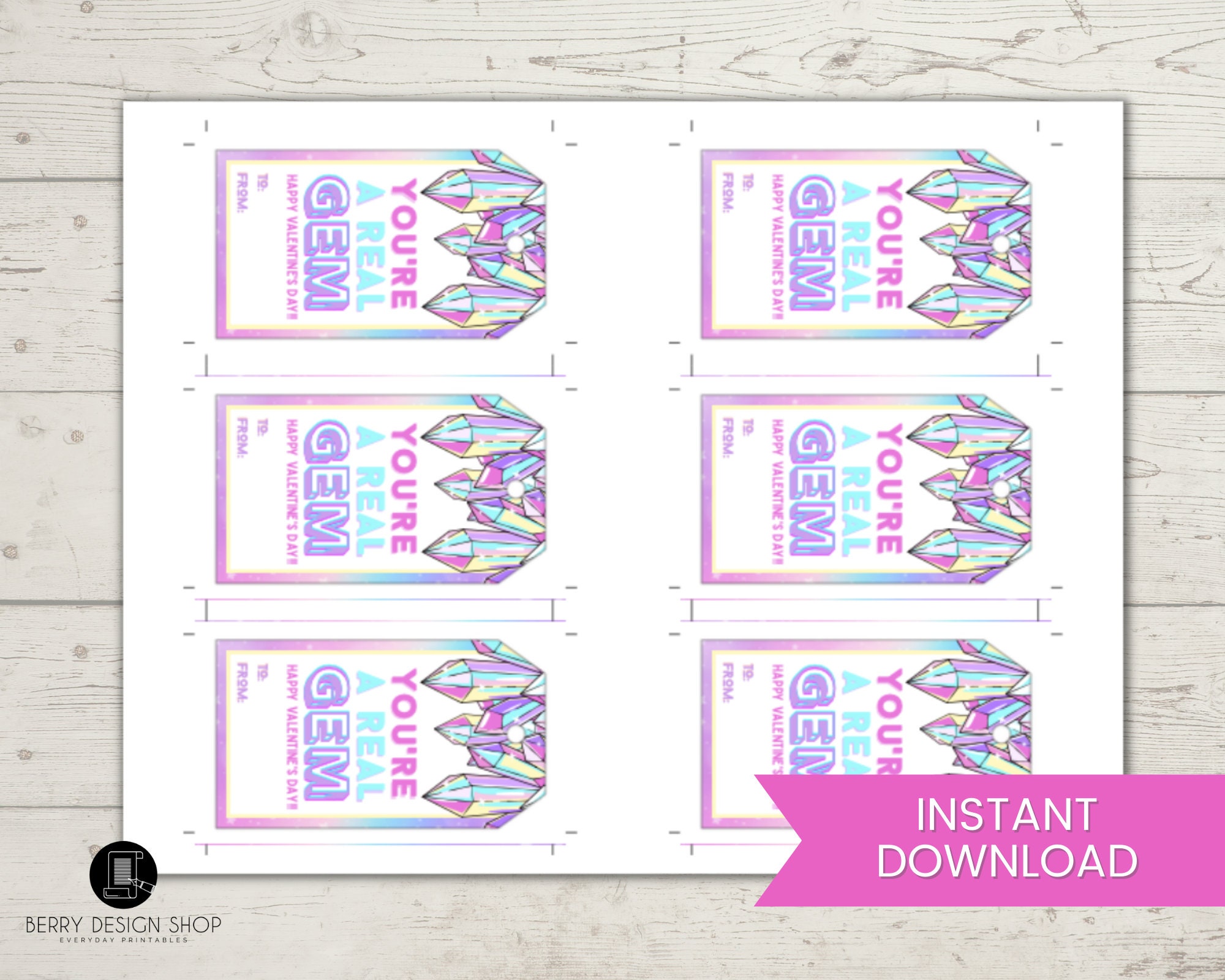 Gem Valentine Tag, Printable Valentine Card, Ring Pop Valentine Card ...