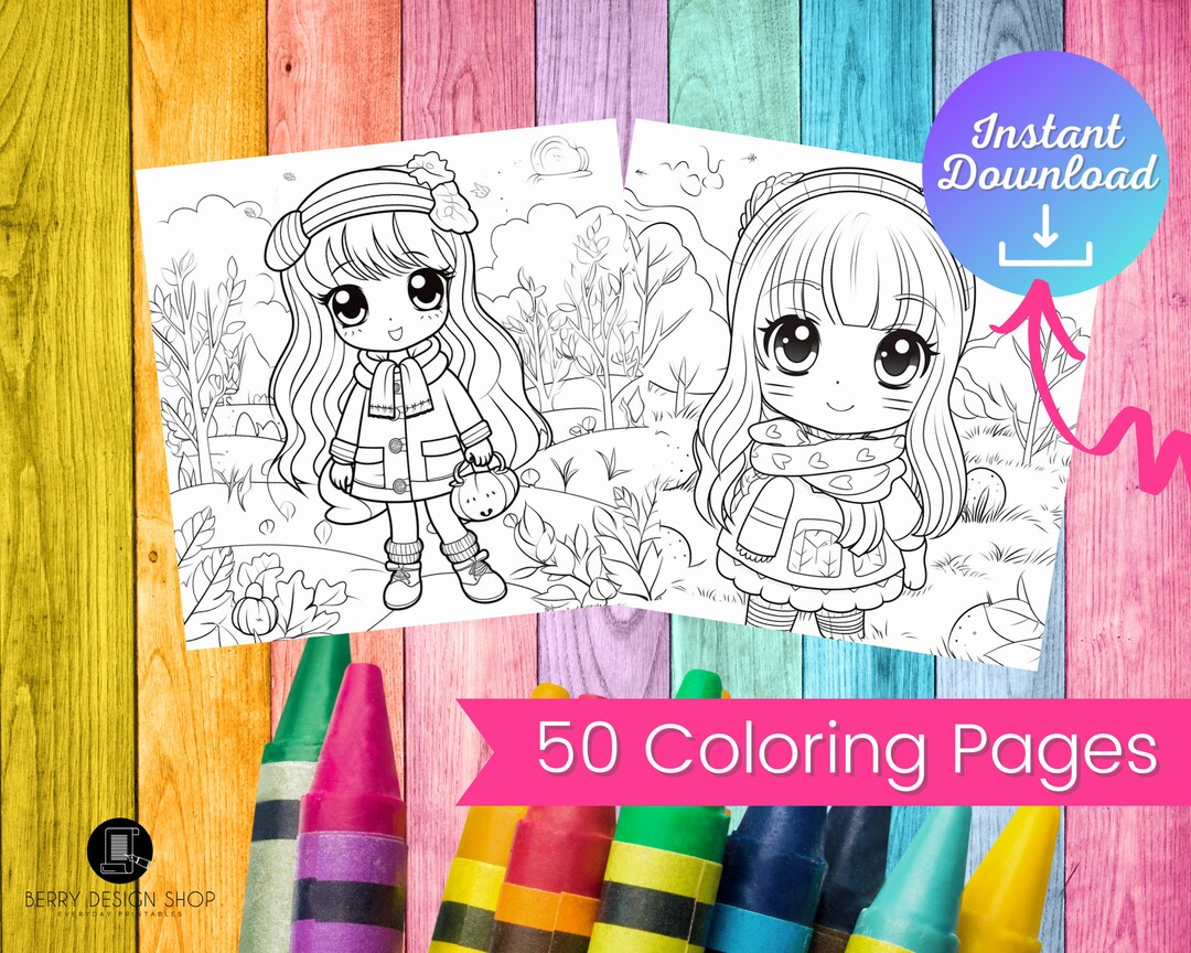 50 Pages Girls Coloring Pages Instant Download Kids Coloring Book - Etsy
