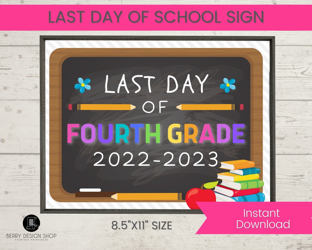 Printable Last Day of Fourth Grade Sign, Last Day of School, Chalkboard ...