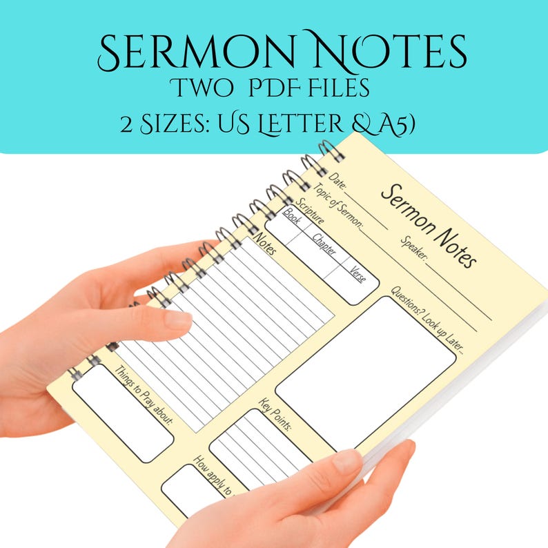 Sermon Notes Worksheet, Digital Journal, Minimalist Design, 2 Sizes - Etsy