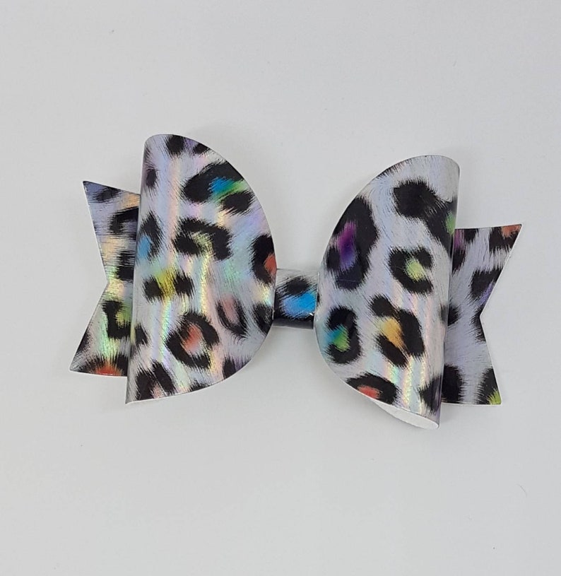 Leopard Print Hair Bow Rainbow Bow Clip Silver Leopard Print Etsy