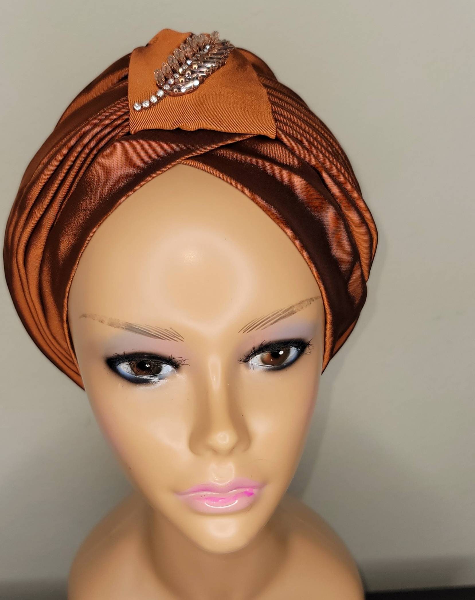 Turban cap made with Taffeta Fabric with frint up-do and Leafy | Etsy