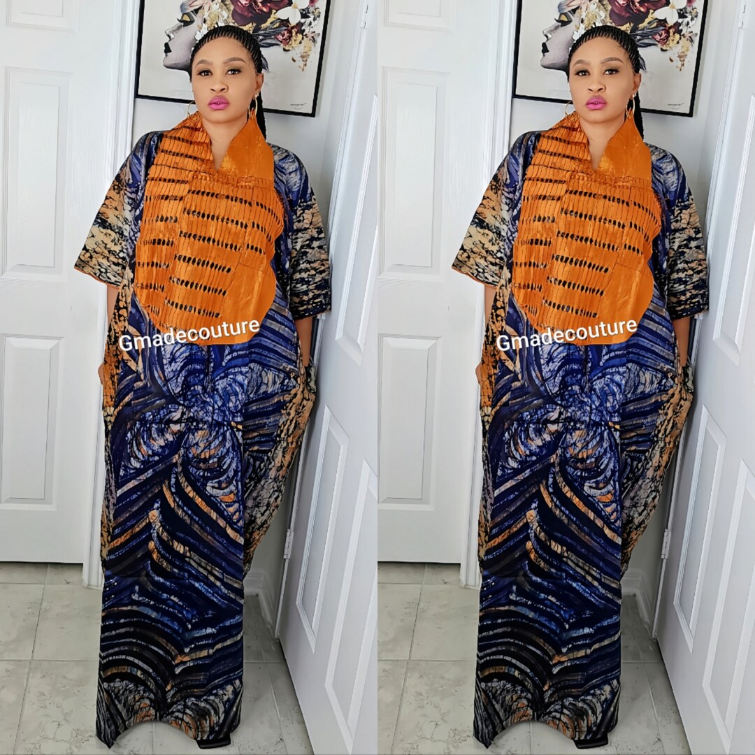PRINCESS G Wax Ankara Print A-line Bubu Dress With Aso-oke Neckline - Etsy