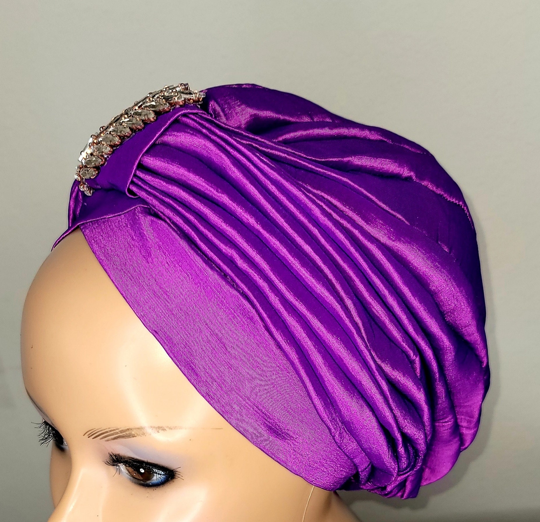 Turban Cap Made With Taffeta Fabric With Frint Up-do and Leafy - Etsy ...