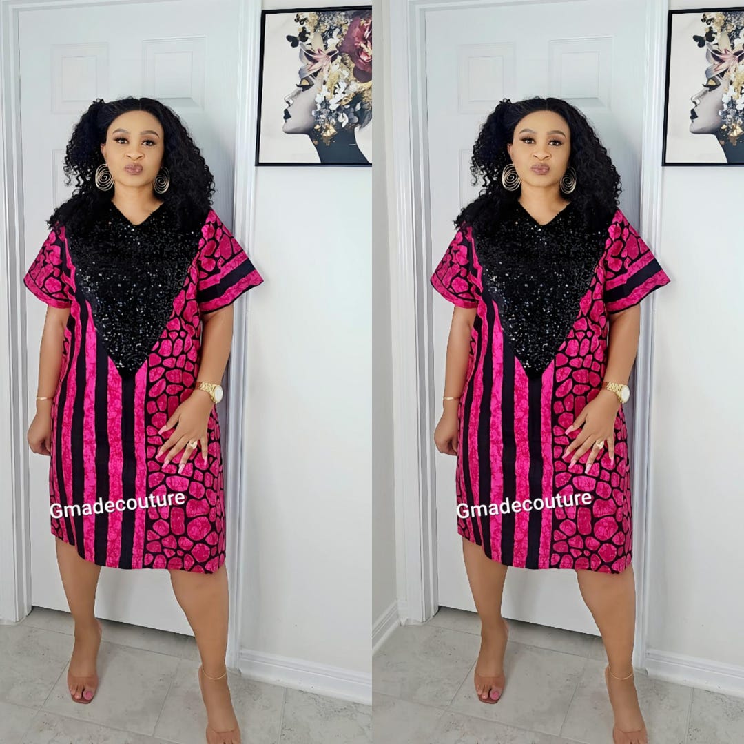 Kam-kam Two Toned Premium Ankara Print Patch Dress With Sequins ...