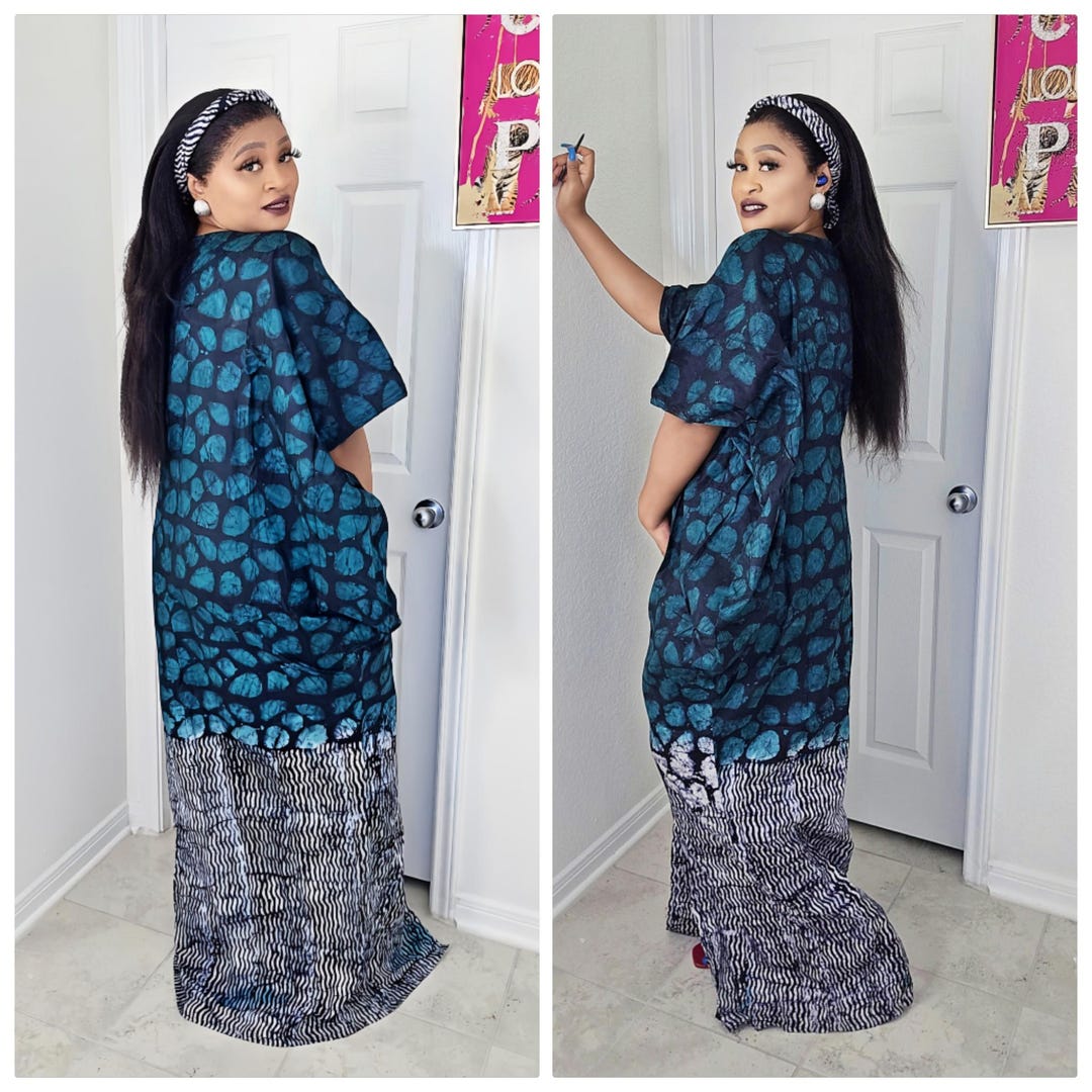 Oma Ankara Bubu Dress-mini Agbada Two-tone Adire Premium With Front Cut ...