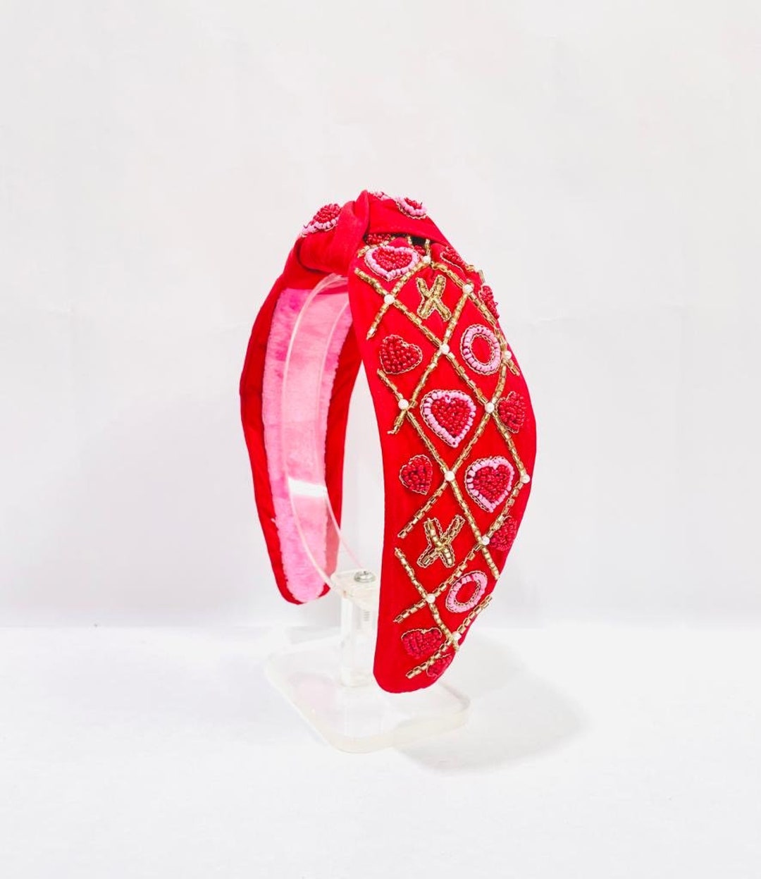 Jeweled XOXO Valentines Day Headband Women, Knotted Pink Red Heart ...