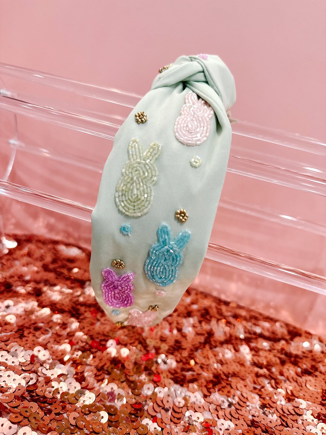 Peep Embellished Easter Bunny Headband Women, Knotted Pink Heart ...
