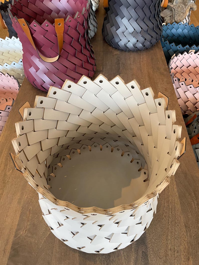 Large Beige Leather Basket - Etsy
