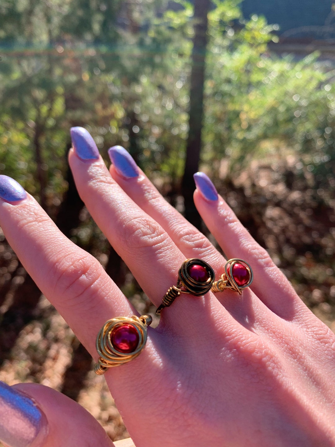 Maroon Wire Wrapped Rings - Etsy