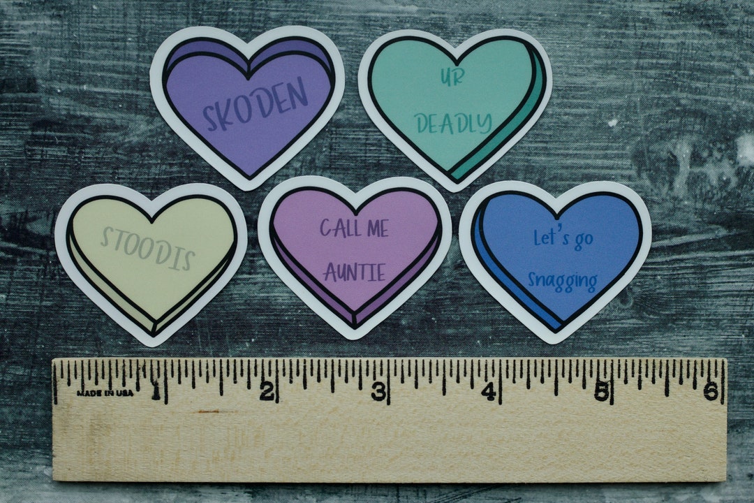 Pack of 5 Indigenous Vinyl Candy Heart Stickers, Funny Stickers ...