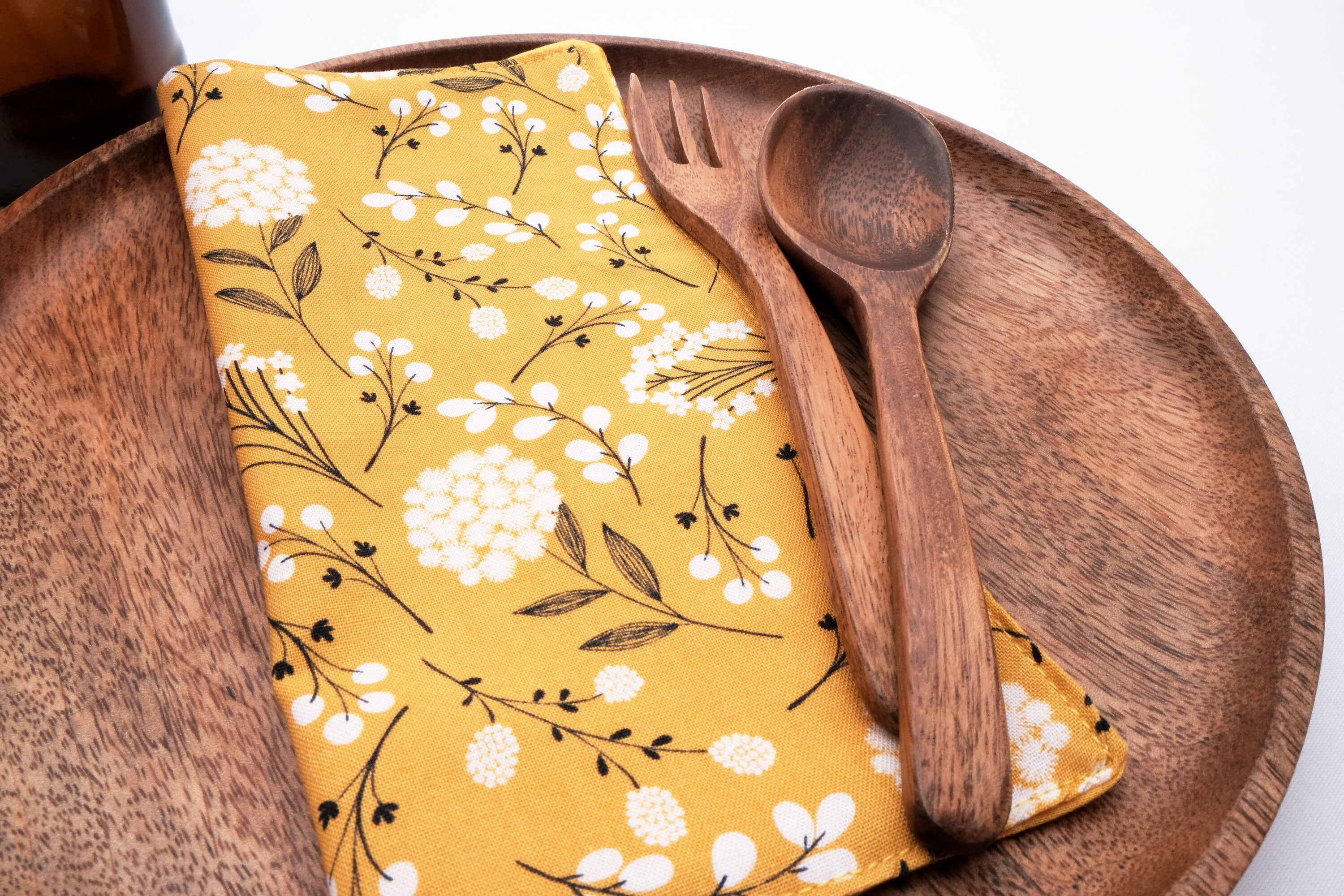 Cloth Napkins Golden Yellow Floral Snack Size Double - Etsy
