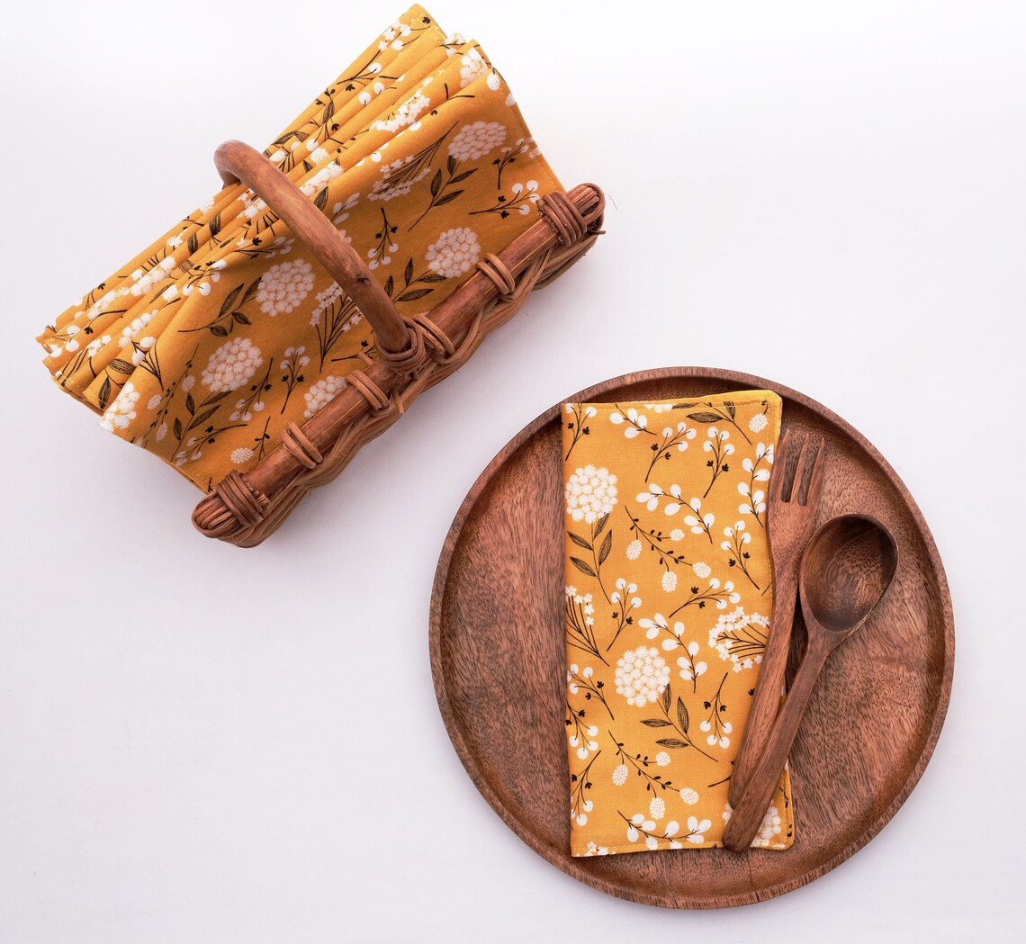 Cloth Napkins Golden Yellow Floral Snack Size Double - Etsy
