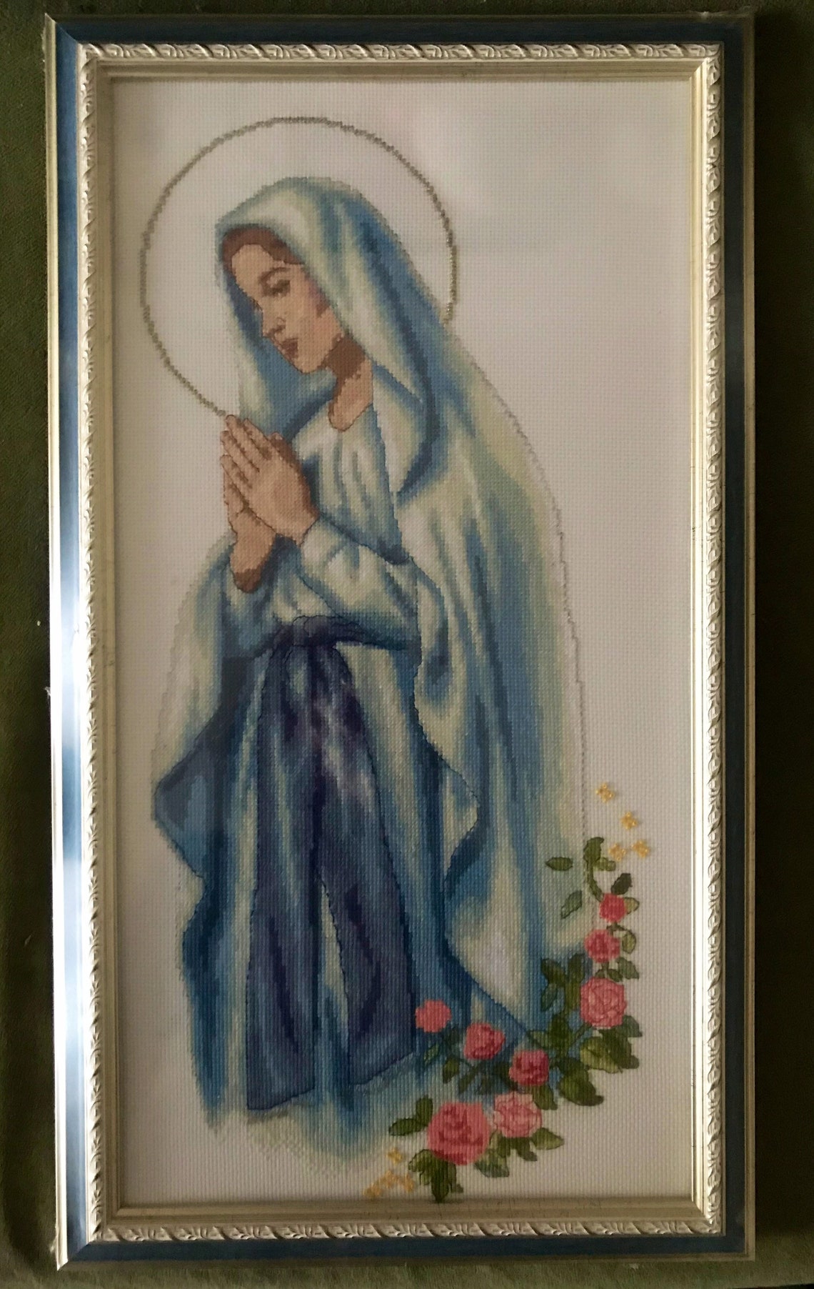 Home altar catholic Our Lady framed finished cross stich | Etsy